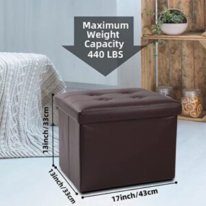 ALASDO Ottoman Storage Ottoman Footrest Folding Ottoman with Srorage Small Ottoman Foot Rest for Living Room Study Bedroom Leather Brown L17W13H13inches