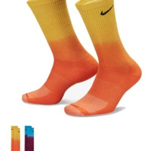 Nike 2 Pack Sports Dri-Fit Moisture Wicking Athletic Crew Socks (Medium, (Orange/Yellow) and (Maroon/Blue))