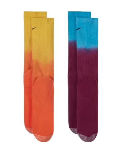 Nike 2 Pack Sports Dri-Fit Moisture Wicking Athletic Crew Socks (Medium, (Orange/Yellow) and (Maroon/Blue))