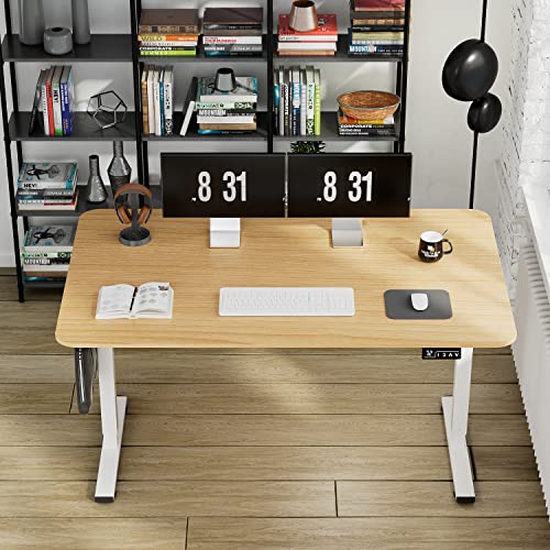 YESHOMY Height Adjustable Electric Standing Desk 55 inch Computer Table, Home Office Workstation, 55in, White Leg/Natural Top