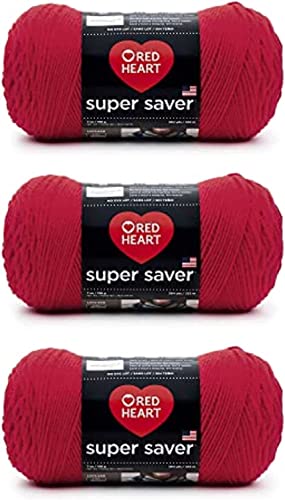 Red Heart Super Saver Yarn, 3 Pack, Hot Red 3 Count