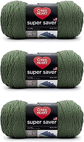 Red Heart Super Saver Medium Thyme Yarn - 3 Pack of 198g/7oz - Acrylic - 4 Medium (Worsted) - 364 Yards - Knitting/Crochet