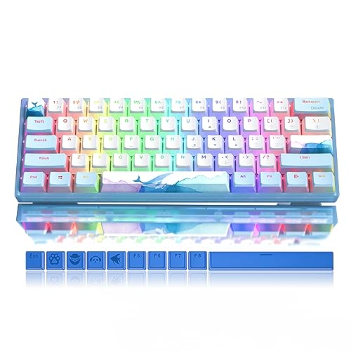 Womier WK61 60% Keyboard, Hot-Swappable Keyboard Ultra-Compact RGB Gaming Mechanical Keyboard w/Pudding Keycaps, Linear Red Switch, Pro Driver/Software Supported - Glacier Blue