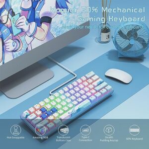 Womier WK61 60% Keyboard, Hot-Swappable Keyboard Ultra-Compact RGB Gaming Mechanical Keyboard w/Pudding Keycaps, Linear Red Switch, Pro Driver/Software Supported - Glacier Blue