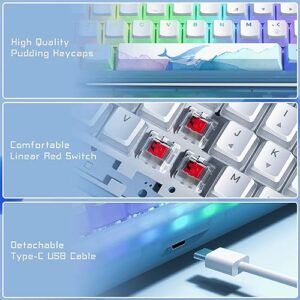 Womier WK61 60% Keyboard, Hot-Swappable Keyboard Ultra-Compact RGB Gaming Mechanical Keyboard w/Pudding Keycaps, Linear Red Switch, Pro Driver/Software Supported - Glacier Blue