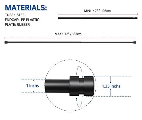 BRIOFOX Simple Shower Curtain Rod - Modern Shower Rod Tension - Rust Proof Non-Slip 42-72 inches Stainless Steel, Matte Black