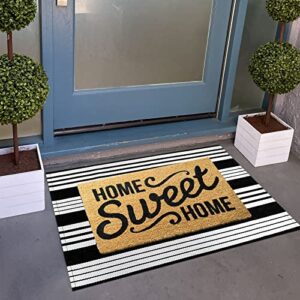 Black and White Striped Outdoor Rug 24'' x 35'' Door Mat Outdoor Machine Washable Welcome Mats Cotton Hand-Woven Entryway Rug for Front Porch/Entryway/Laundry/Bathroom/Bedroom