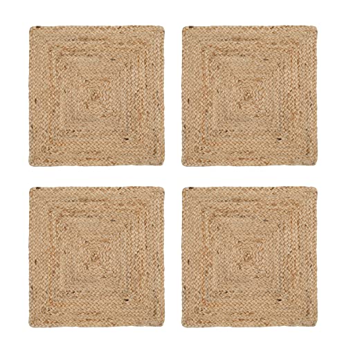 Hausattire Jute Braided Placemats 14x14 Inches - Natural, Farmhouse Reversible Woven Boho Mats for Kitchen & Dining Table (Set of 4)