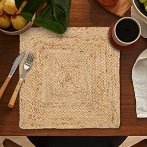 Hausattire Jute Braided Placemats 14x14 Inches - Natural, Farmhouse Reversible Woven Boho Mats for Kitchen & Dining Table (Set of 4)