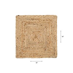 Hausattire Jute Braided Placemats 14x14 Inches - Natural, Farmhouse Reversible Woven Boho Mats for Kitchen & Dining Table (Set of 4)