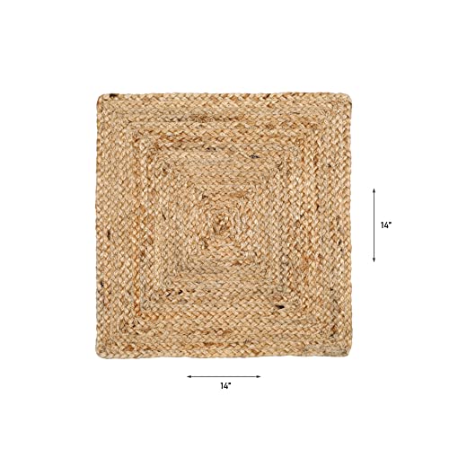 Hausattire Jute Braided Placemats 14x14 Inches - Natural, Farmhouse Reversible Woven Boho Mats for Kitchen & Dining Table (Set of 4)