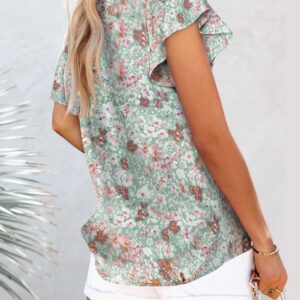 Dokotoo Womens Boho Tops and BlousesV Neck Floral Cap Sleeve Ladies Flowy Ruffle Summer Shirts Medium Green