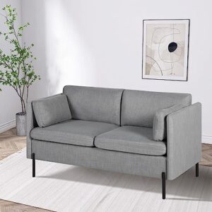 linlux 55''w upholstered modern loveseat sofa couch for living room, fabric small love seat w/ 2 pillows and iron legs, 2 seat small couches for small spaces, bedroom, apartment, office, grey