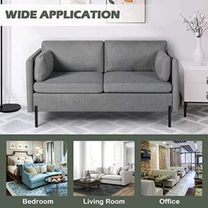 LINLUX 55''W Upholstered Modern Loveseat Sofa Couch for Living Room, Fabric Small Love Seat w/ 2 Pillows and Iron Legs, 2 Seat Small Couches for Small Spaces, Bedroom, Apartment, Office, Grey