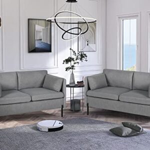 LINLUX 55''W Upholstered Modern Loveseat Sofa Couch for Living Room, Fabric Small Love Seat w/ 2 Pillows and Iron Legs, 2 Seat Small Couches for Small Spaces, Bedroom, Apartment, Office, Grey