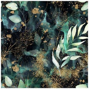 haokhome 93208 boho peel and stick wallpaper leaves branch removable black/green/matte gold vinyl self adhesive mural for bedroom 17.7in x 9.8ft