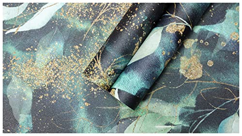 HAOKHOME 93208 Boho Peel and Stick Wallpaper Leaves Branch Removable Black/Green/Matte Gold Vinyl Self Adhesive Mural for Bedroom 17.7in x 9.8ft