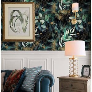 HAOKHOME 93208 Boho Peel and Stick Wallpaper Leaves Branch Removable Black/Green/Matte Gold Vinyl Self Adhesive Mural for Bedroom 17.7in x 9.8ft