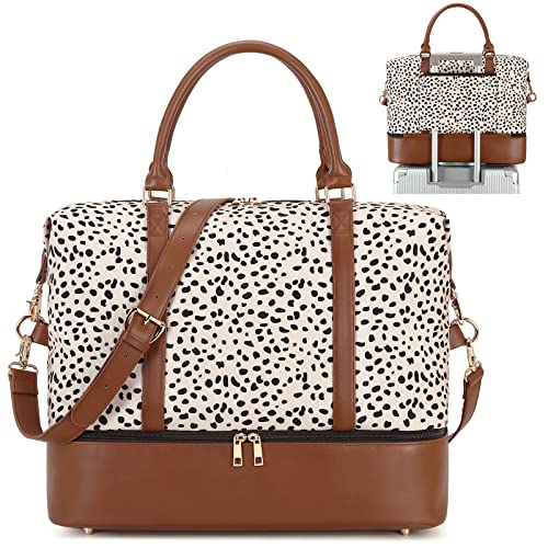 Womens Travel Weekender Bag Carry on Overnight Bag Canvas Luggage Shoulder Duffel Beach Tote Bag with Shoe Compartment