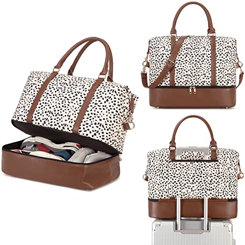 Womens Travel Weekender Bag Carry on Overnight Bag Canvas Luggage Shoulder Duffel Beach Tote Bag with Shoe Compartment