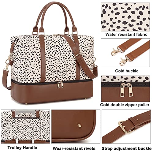 Womens Travel Weekender Bag Carry on Overnight Bag Canvas Luggage Shoulder Duffel Beach Tote Bag with Shoe Compartment