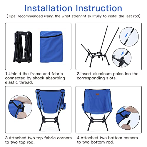 MOON LENCE Adjustable Camping Chair for Adults, Heavy Duty for Heavy People, Lightweight Compact Portable Folding Chair Lawn Chair Beach Chair