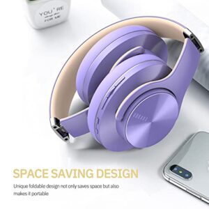 DOQAUS Bluetooth Headphones Over Ear, 52 Hours Playtime Wireless Headphones with 3 EQ Modes, Noise Isolating HiFi Stereo Headphones with Deep Bass, Microphone, Soft Earpads for Cellphone/PC (Purple)