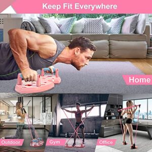 LALAHIGH Push Up Board, Portable Home Workout Equipment for Women & Men, 30 in 1 Home Gym System with Pilates Bar, Resistance Band, Booty Bands, Pushup Stands for Body Shaping - Pink Series