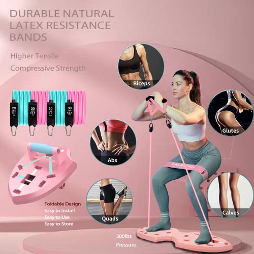 LALAHIGH Push Up Board, Portable Home Workout Equipment for Women & Men, 30 in 1 Home Gym System with Pilates Bar, Resistance Band, Booty Bands, Pushup Stands for Body Shaping - Pink Series