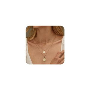 layered necklaces for women trendy, 14k gold plated layering disc choker necklace handmade letter a pendant coin initial necklaces for women layered gold necklaces for women gold jewelry for women