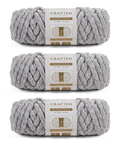 crafted by catherine braided velvet yarn - 3 pack, grey, gauge 7 jumbo