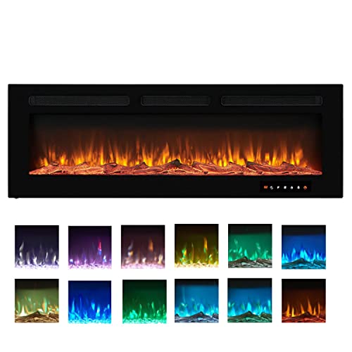 Alice 30" Electric Fireplace Inserts Recessed, Wall Mounted Fireplace LED Fireplace with 12 Flame Colors, Touch Screen, Remote Control, Timer, Carbon & Crystal Stones 500W/1500W - 30 inches