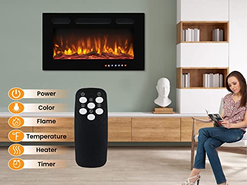 Alice 30" Electric Fireplace Inserts Recessed, Wall Mounted Fireplace LED Fireplace with 12 Flame Colors, Touch Screen, Remote Control, Timer, Carbon & Crystal Stones 500W/1500W - 30 inches