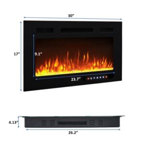 Alice 30" Electric Fireplace Inserts Recessed, Wall Mounted Fireplace LED Fireplace with 12 Flame Colors, Touch Screen, Remote Control, Timer, Carbon & Crystal Stones 500W/1500W - 30 inches