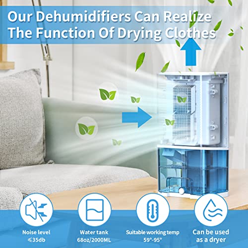 68oz 7900 Cubic Feet（810 Sq.ft）Dehumidifiers for Home Bathroom Room Basements,Quiet Dehumidifier With Drain Hose & Auto Shut Off, Portable Small Dehumidifiers for Bedroom Closet RV