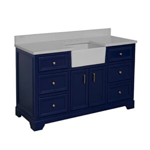 kitchen bath collection zelda 60-inch single farmhouse vanity (quartz/royal blue): includes royal blue cabinet with stunning quartz countertop and white ceramic farmhouse apron sink