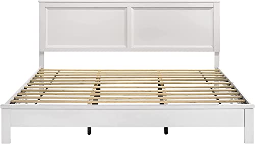 New Classic Furniture Aries Solid Wood Queen Size All-in-One Panel Bed, White