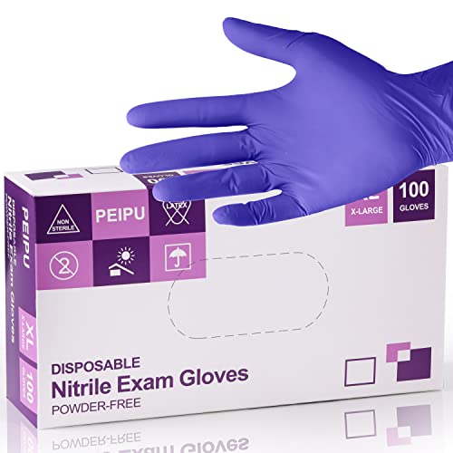 PEIPU Nitrile Gloves,Disposable Cleaning Gloves,(Medium, 100-Count)Powder Free, Latex Free,Rubber Free,Ultra-Strong,Food Handling Use, Single Use Non-Sterile Protective Gloves for Cooking, & More.