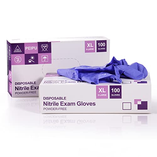 PEIPU Nitrile Gloves,Disposable Cleaning Gloves,(Medium, 100-Count)Powder Free, Latex Free,Rubber Free,Ultra-Strong,Food Handling Use, Single Use Non-Sterile Protective Gloves for Cooking, & More.