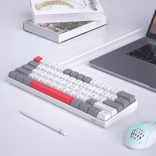 60% Mechanical Gaming Keyboard, Grey&White Gaming Keyboard with Hot Swappable Linear Red Switches, Wired Detachable Type-C Cable Mini Keyboard with Powder Blue Backlight for Windows/Mac/PC/Laptop