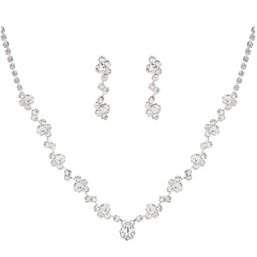 Suyi Jewellery Set Rhinestone Bridal Wedding Jewelry for Women Gilrs Crystal Necklace Earrings Jewelry Sets Silver1