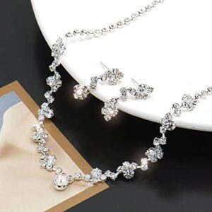 Suyi Jewellery Set Rhinestone Bridal Wedding Jewelry for Women Gilrs Crystal Necklace Earrings Jewelry Sets Silver1