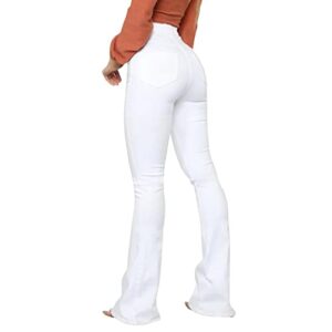 LONGBIDA Skinny Bell Bottom Jeans for Women high Waist Stretch Bootcut Denim Pants(White,L)