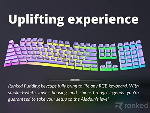 Ranked Pudding PBT Keycaps | 112 Double Shot Translucent ANSI US & ISO Layout | OEM Profile for RGB Mechanical Gaming Keyboard (Lavender)