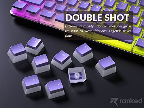 Ranked Pudding PBT Keycaps | 112 Double Shot Translucent ANSI US & ISO Layout | OEM Profile for RGB Mechanical Gaming Keyboard (Lavender)