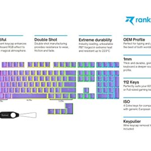 Ranked Pudding PBT Keycaps | 112 Double Shot Translucent ANSI US & ISO Layout | OEM Profile for RGB Mechanical Gaming Keyboard (Lavender)