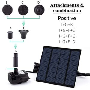 Solar Fountain Pump Kit with Separate Solar Panel, 1.5 W Upgraded Solar Water Pump with 3 M Long Cable & 4 Nozzles for Bird Bath, Outdoor Pond, Patio Garden and Fish Tank (Black)