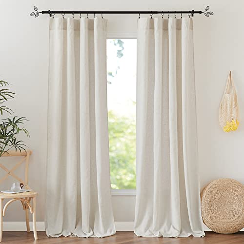 RYB HOME Sheer Linen Blended Curtains Flax Linen Semi Transparent Sheer Drapes, Privacy Protected Soften Sunlight for Living Room, Sliding Doors, Classroom, Hotel, W 52 x L 95 inch, Linen, Set of 2