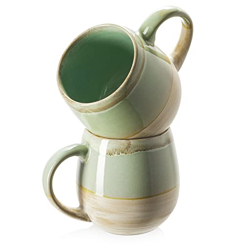 LIFVER 21 Oz Large Ceramic Coffee Mug, Stoneware Coffee Mugs Set of 2, Big Tea Cup for Office and Home, Big Latte Mugs for Coffee, Tea, Dishwasher and Microwave Safe, Green