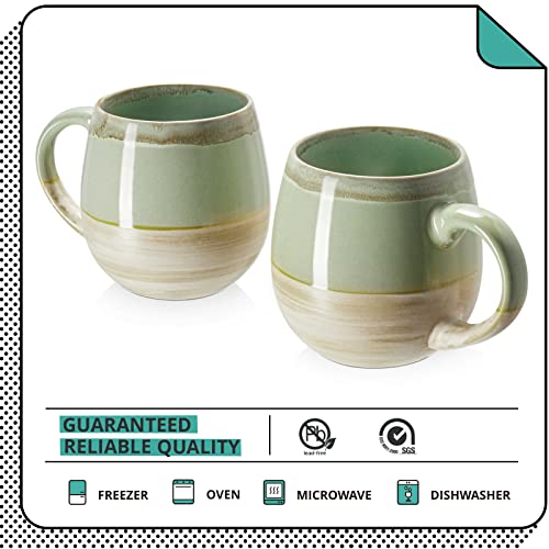 LIFVER 21 Oz Large Ceramic Coffee Mug, Stoneware Coffee Mugs Set of 2, Big Tea Cup for Office and Home, Big Latte Mugs for Coffee, Tea, Dishwasher and Microwave Safe, Green